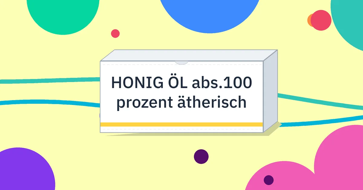 Symbolbild: Packung mit der Aufschrift HONIG ÖL abs.100 prozent ätherisch (PZN 07204473) – Verfügbarkeit und Bezug in Apotheken in Frankfurt am Main