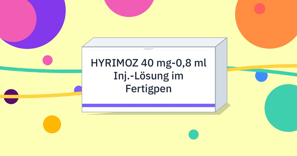 Symbolbild: Packung mit der Aufschrift HYRIMOZ 40 mg-0,8 ml Inj.-Lösung im Fertigpen (PZN 15300771) – Verfügbarkeit und Bezug in Apotheken in Frankfurt am Main