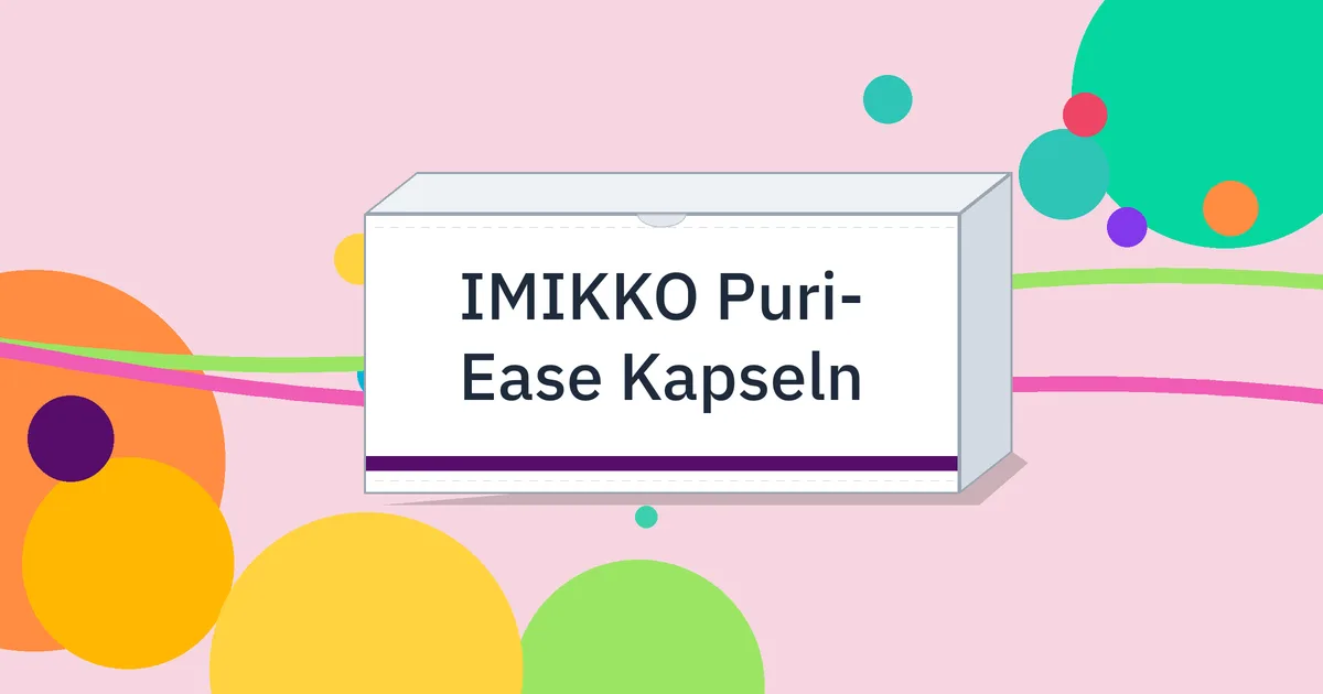 Symbolbild: Packung mit der Aufschrift IMIKKO Puri-Ease Kapseln (PZN 20860331) – Verfügbarkeit und Bezug in Apotheken in Frankfurt am Main