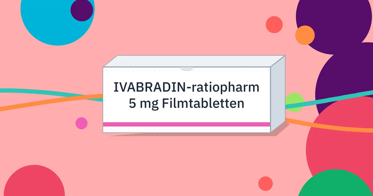 Symbolbild: Packung mit der Aufschrift IVABRADIN-ratiopharm 5 mg Filmtabletten (PZN 13586906) – Verfügbarkeit und Bezug in Apotheken in Frankfurt am Main