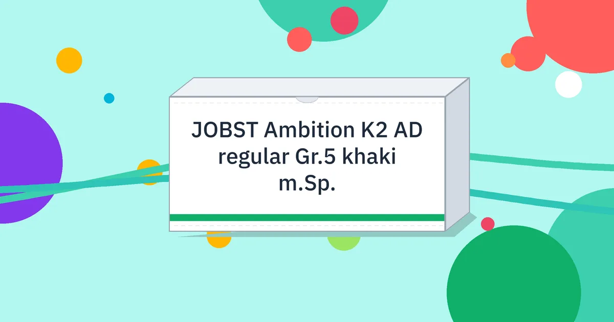 Symbolbild: Packung mit der Aufschrift JOBST Ambition K2 AD regular Gr.5 khaki m.Sp. (PZN 11021011) – Verfügbarkeit und Bezug in Apotheken in Frankfurt am Main