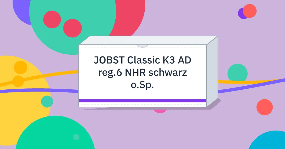Symbolbild: Packung mit der Aufschrift JOBST Classic K3 AD reg.6 NHR schwarz o.Sp. (PZN 13071326) – Verfügbarkeit und Bezug in Apotheken in Frankfurt am Main