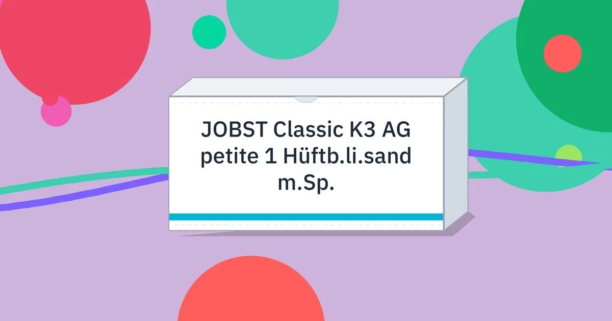 Symbolbild: Packung mit der Aufschrift JOBST Classic K3 AG petite 1 Hüftb.li.sand m.Sp. (PZN 13074187) – Verfügbarkeit und Bezug in Apotheken in Frankfurt am Main