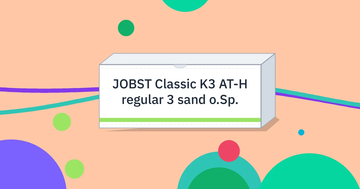 Symbolbild: Packung mit der Aufschrift JOBST Classic K3 AT-H regular 3 sand o.Sp. (PZN 13077837) – Verfügbarkeit und Bezug in Apotheken in Frankfurt am Main