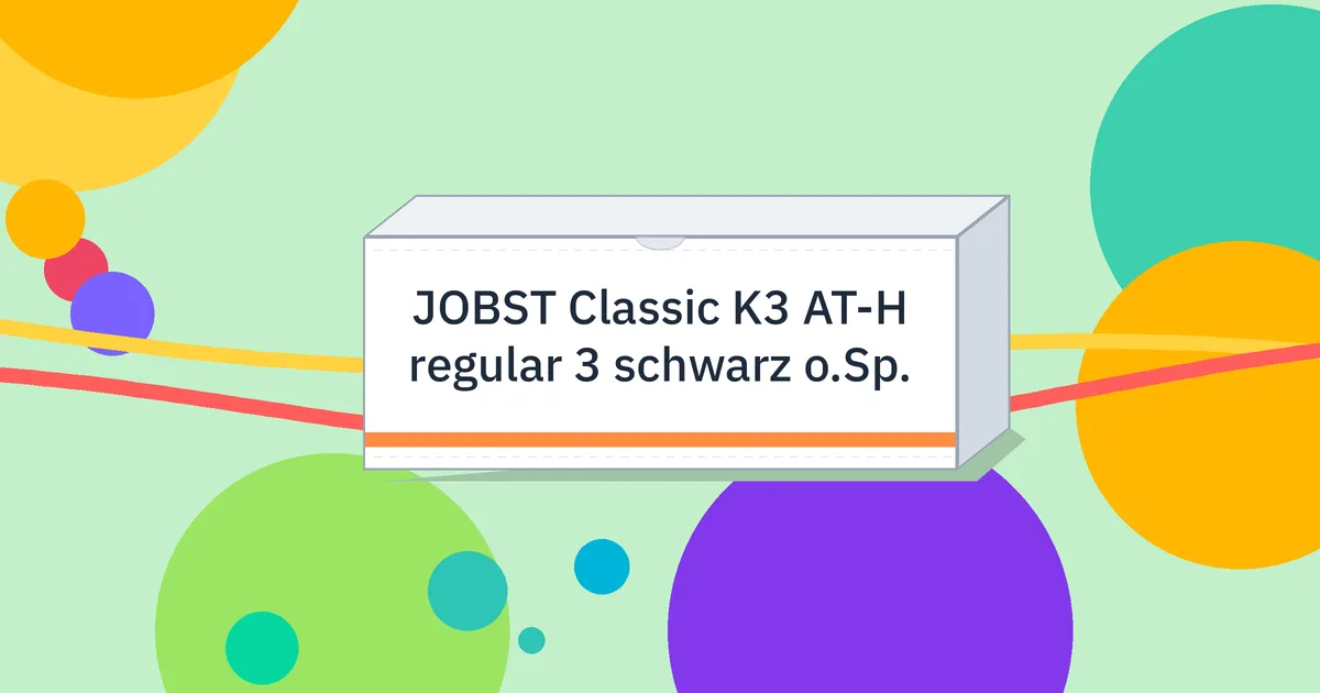 Symbolbild: Packung mit der Aufschrift JOBST Classic K3 AT-H regular 3 schwarz o.Sp. (PZN 13077903) – Verfügbarkeit und Bezug in Apotheken in Frankfurt am Main