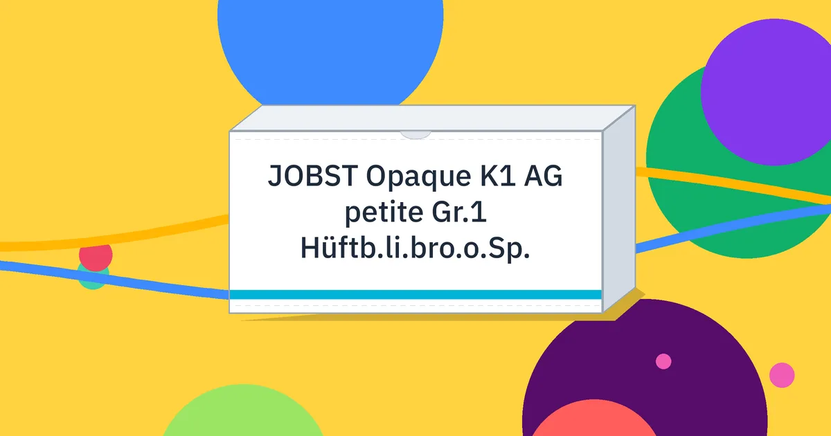 Symbolbild: Packung mit der Aufschrift JOBST Opaque K1 AG petite Gr.1 Hüftb.li.bro.o.Sp. (PZN 13097797) – Verfügbarkeit und Bezug in Apotheken in Frankfurt am Main