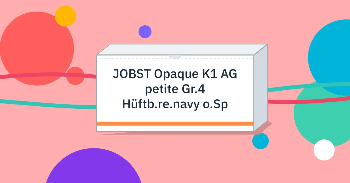Symbolbild: Packung mit der Aufschrift JOBST Opaque K1 AG petite Gr.4 Hüftb.re.navy o.Sp (PZN 13099454) – Verfügbarkeit und Bezug in Apotheken in Frankfurt am Main