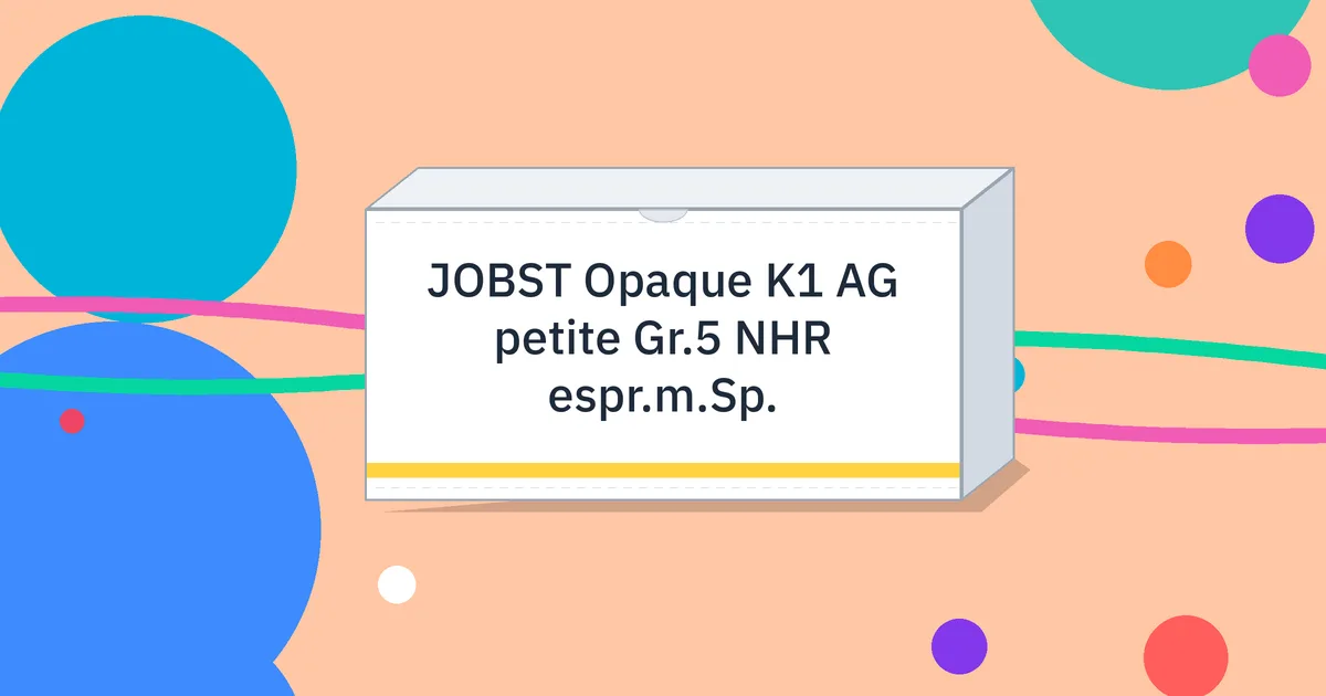 Symbolbild: Packung mit der Aufschrift JOBST Opaque K1 AG petite Gr.5 NHR espr.m.Sp. (PZN 16270612) – Verfügbarkeit und Bezug in Apotheken in Frankfurt am Main