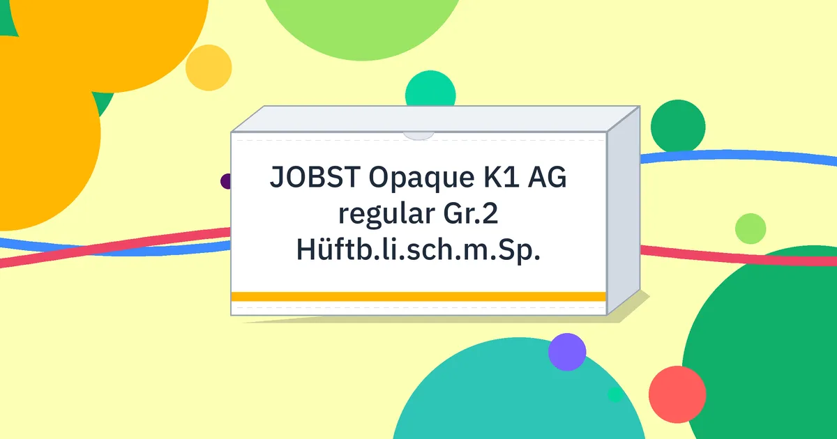 Symbolbild: Packung mit der Aufschrift JOBST Opaque K1 AG regular Gr.2 Hüftb.li.sch.m.Sp. (PZN 13099922) – Verfügbarkeit und Bezug in Apotheken in Frankfurt am Main