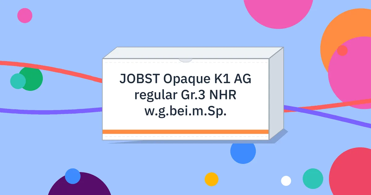 Symbolbild: Packung mit der Aufschrift JOBST Opaque K1 AG regular Gr.3 NHR w.g.bei.m.Sp. (PZN 16265700) – Verfügbarkeit und Bezug in Apotheken in Frankfurt am Main
