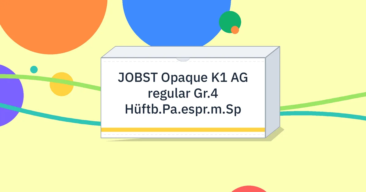 Symbolbild: Packung mit der Aufschrift JOBST Opaque K1 AG regular Gr.4 Hüftb.Pa.espr.m.Sp (PZN 16272924) – Verfügbarkeit und Bezug in Apotheken in Frankfurt am Main