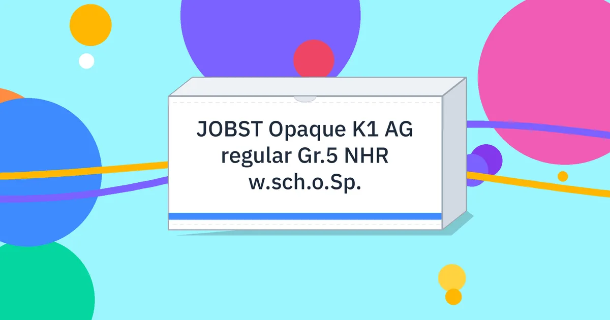 Symbolbild: Packung mit der Aufschrift JOBST Opaque K1 AG regular Gr.5 NHR w.sch.o.Sp. (PZN 13095752) – Verfügbarkeit und Bezug in Apotheken in Frankfurt am Main
