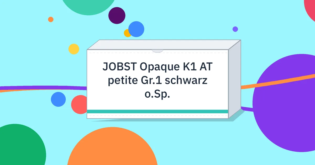Symbolbild: Packung mit der Aufschrift JOBST Opaque K1 AT petite Gr.1 schwarz o.Sp. (PZN 13104178) – Verfügbarkeit und Bezug in Apotheken in Frankfurt am Main