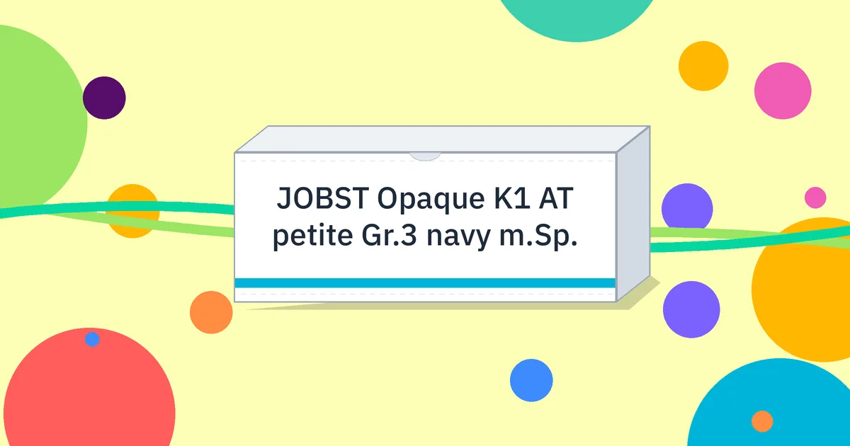 Symbolbild: Packung mit der Aufschrift JOBST Opaque K1 AT petite Gr.3 navy m.Sp. (PZN 13103641) – Verfügbarkeit und Bezug in Apotheken in Frankfurt am Main