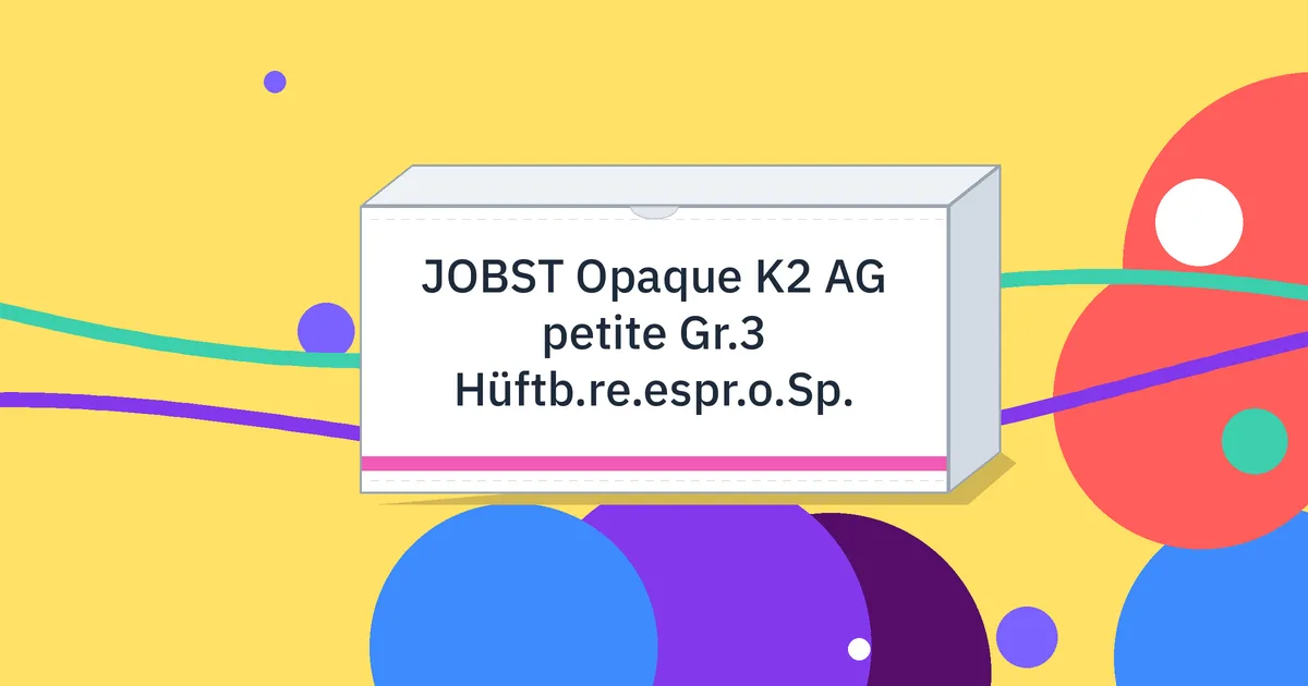 Symbolbild: Packung mit der Aufschrift JOBST Opaque K2 AG petite Gr.3 Hüftb.re.espr.o.Sp. (PZN 16288428) – Verfügbarkeit und Bezug in Apotheken in Frankfurt am Main