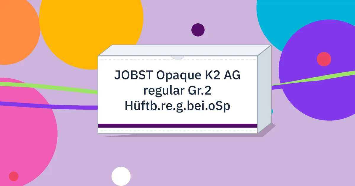 Symbolbild: Packung mit der Aufschrift JOBST Opaque K2 AG regular Gr.2 Hüftb.re.g.bei.oSp (PZN 16286659) – Verfügbarkeit und Bezug in Apotheken in Frankfurt am Main