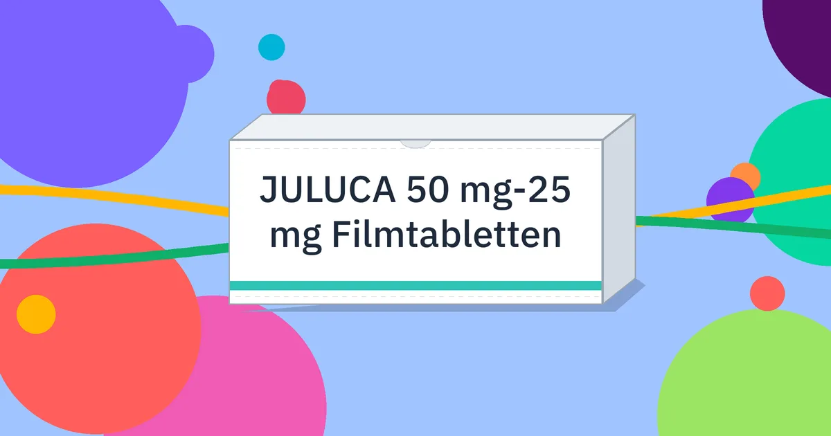 Symbolbild: Packung mit der Aufschrift JULUCA 50 mg-25 mg Filmtabletten (PZN 13571514) – Verfügbarkeit und Bezug in Apotheken in Frankfurt am Main