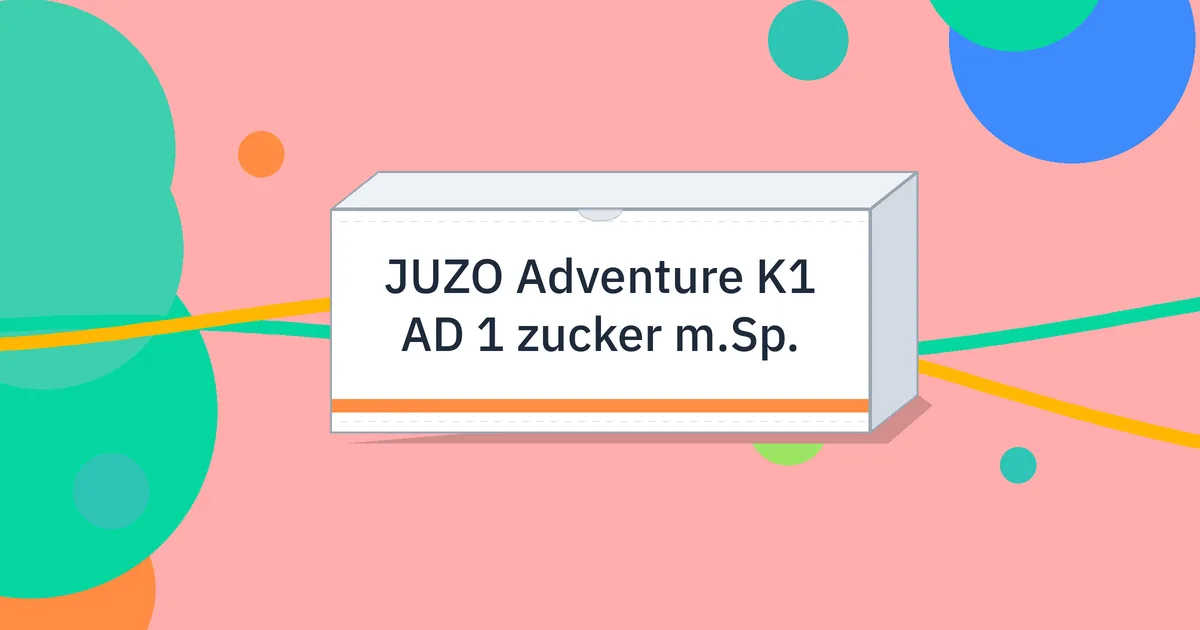 Symbolbild: Packung mit der Aufschrift JUZO Adventure K1 AD 1 zucker m.Sp. (PZN 16342464) – Verfügbarkeit und Bezug in Apotheken in Frankfurt am Main