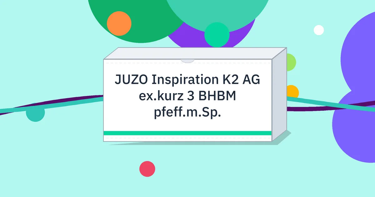 Symbolbild: Packung mit der Aufschrift JUZO Inspiration K2 AG ex.kurz 3 BHBM pfeff.m.Sp. (PZN 14875877) – Verfügbarkeit und Bezug in Apotheken in Frankfurt am Main