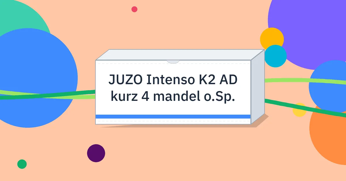 Symbolbild: Packung mit der Aufschrift JUZO Intenso K2 AD kurz 4 mandel o.Sp. (PZN 18618189) – Verfügbarkeit und Bezug in Apotheken in Frankfurt am Main