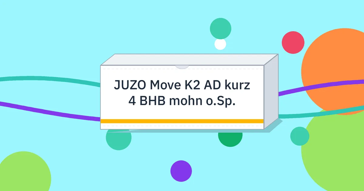 Symbolbild: Packung mit der Aufschrift JUZO Move K2 AD kurz 4 BHB mohn o.Sp. (PZN 18541386) – Verfügbarkeit und Bezug in Apotheken in Frankfurt am Main