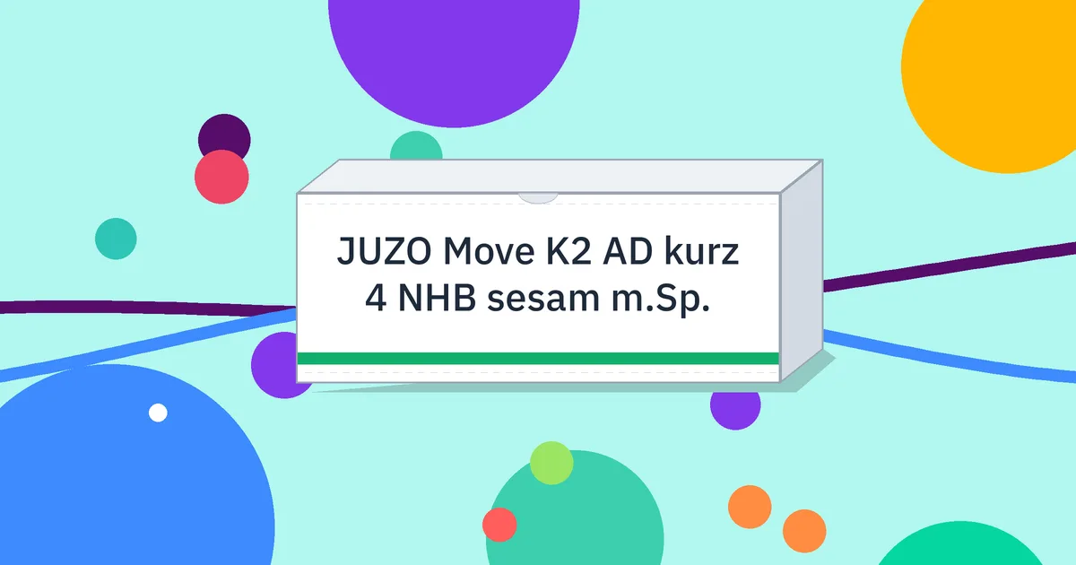 Symbolbild: Packung mit der Aufschrift JUZO Move K2 AD kurz 4 NHB sesam m.Sp. (PZN 18508816) – Verfügbarkeit und Bezug in Apotheken in Frankfurt am Main