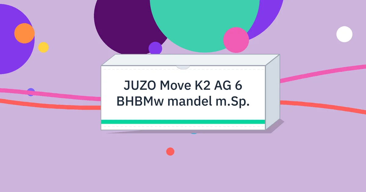 Symbolbild: Packung mit der Aufschrift JUZO Move K2 AG 6 BHBMw mandel m.Sp. (PZN 16649843) – Verfügbarkeit und Bezug in Apotheken in Frankfurt am Main