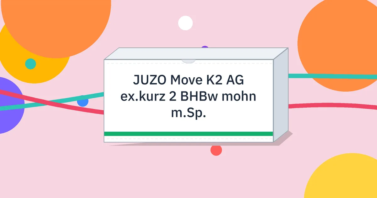 Symbolbild: Packung mit der Aufschrift JUZO Move K2 AG ex.kurz 2 BHBw mohn m.Sp. (PZN 18563927) – Verfügbarkeit und Bezug in Apotheken in Frankfurt am Main