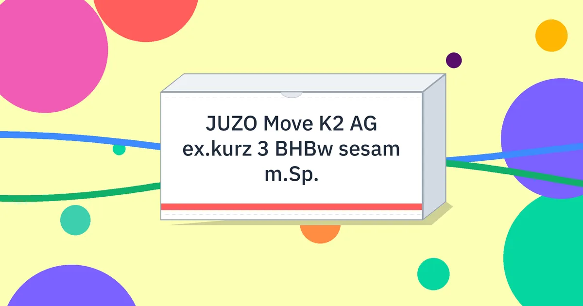 Symbolbild: Packung mit der Aufschrift JUZO Move K2 AG ex.kurz 3 BHBw sesam m.Sp. (PZN 18532387) – Verfügbarkeit und Bezug in Apotheken in Frankfurt am Main