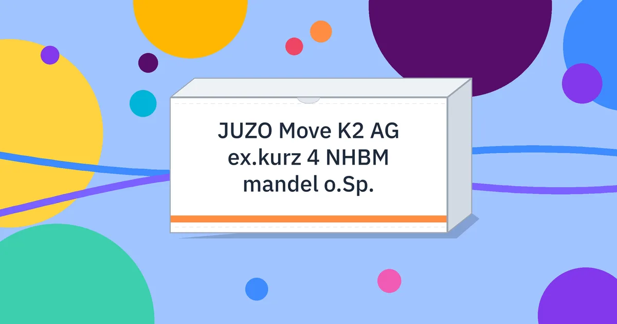Symbolbild: Packung mit der Aufschrift JUZO Move K2 AG ex.kurz 4 NHBM mandel o.Sp. (PZN 16643102) – Verfügbarkeit und Bezug in Apotheken in Frankfurt am Main