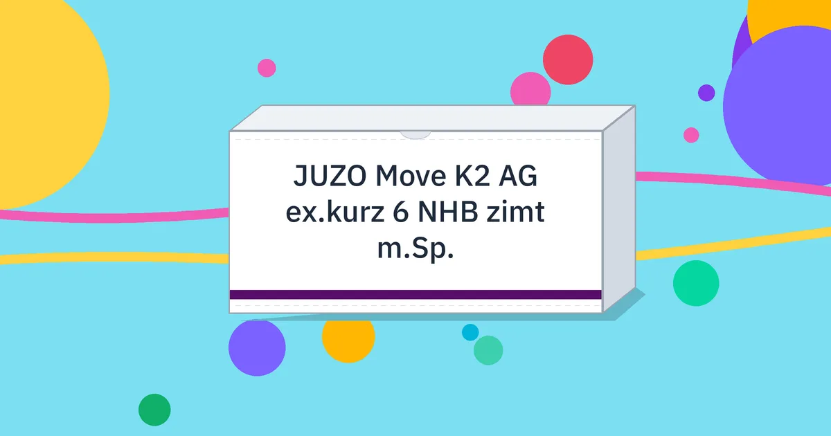 Symbolbild: Packung mit der Aufschrift JUZO Move K2 AG ex.kurz 6 NHB zimt m.Sp. (PZN 18531672) – Verfügbarkeit und Bezug in Apotheken in Frankfurt am Main