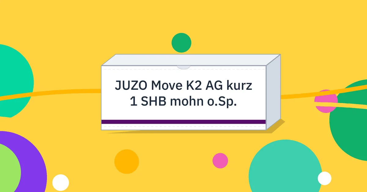 Symbolbild: Packung mit der Aufschrift JUZO Move K2 AG kurz 1 SHB mohn o.Sp. (PZN 18561503) – Verfügbarkeit und Bezug in Apotheken in Frankfurt am Main