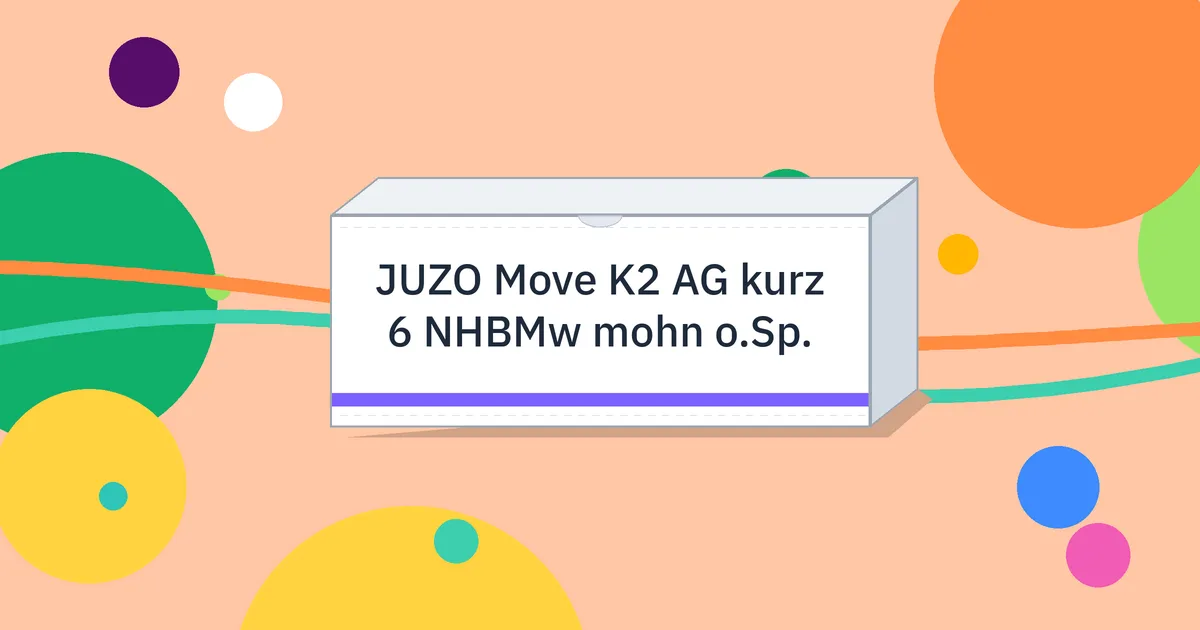 Symbolbild: Packung mit der Aufschrift JUZO Move K2 AG kurz 6 NHBMw mohn o.Sp. (PZN 18561124) – Verfügbarkeit und Bezug in Apotheken in Frankfurt am Main