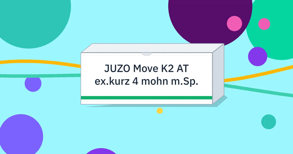 Symbolbild: Packung mit der Aufschrift JUZO Move K2 AT ex.kurz 4 mohn m.Sp. (PZN 20670984) – Verfügbarkeit und Bezug in Apotheken in Frankfurt am Main