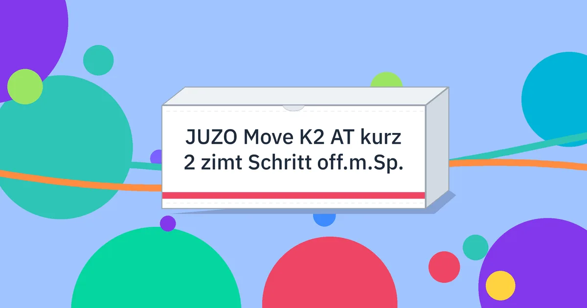 Symbolbild: Packung mit der Aufschrift JUZO Move K2 AT kurz 2 zimt Schritt off.m.Sp. (PZN 20674261) – Verfügbarkeit und Bezug in Apotheken in Frankfurt am Main