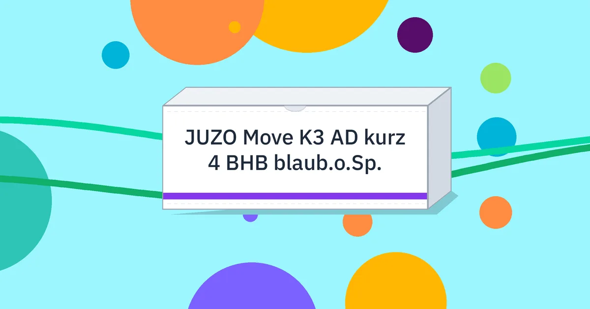 Symbolbild: Packung mit der Aufschrift JUZO Move K3 AD kurz 4 BHB blaub.o.Sp. (PZN 18572949) – Verfügbarkeit und Bezug in Apotheken in Frankfurt am Main