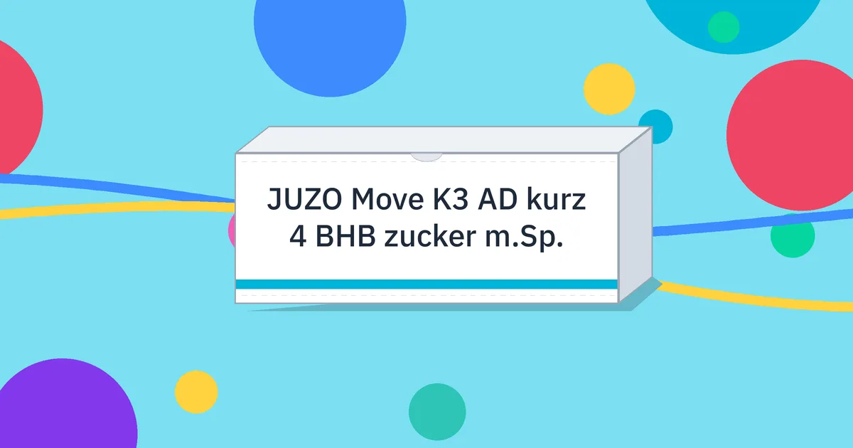 Symbolbild: Packung mit der Aufschrift JUZO Move K3 AD kurz 4 BHB zucker m.Sp. (PZN 18568304) – Verfügbarkeit und Bezug in Apotheken in Frankfurt am Main