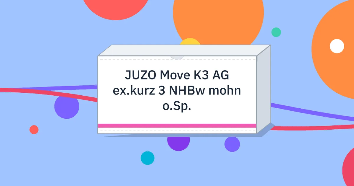 Symbolbild: Packung mit der Aufschrift JUZO Move K3 AG ex.kurz 3 NHBw mohn o.Sp. (PZN 18596329) – Verfügbarkeit und Bezug in Apotheken in Frankfurt am Main