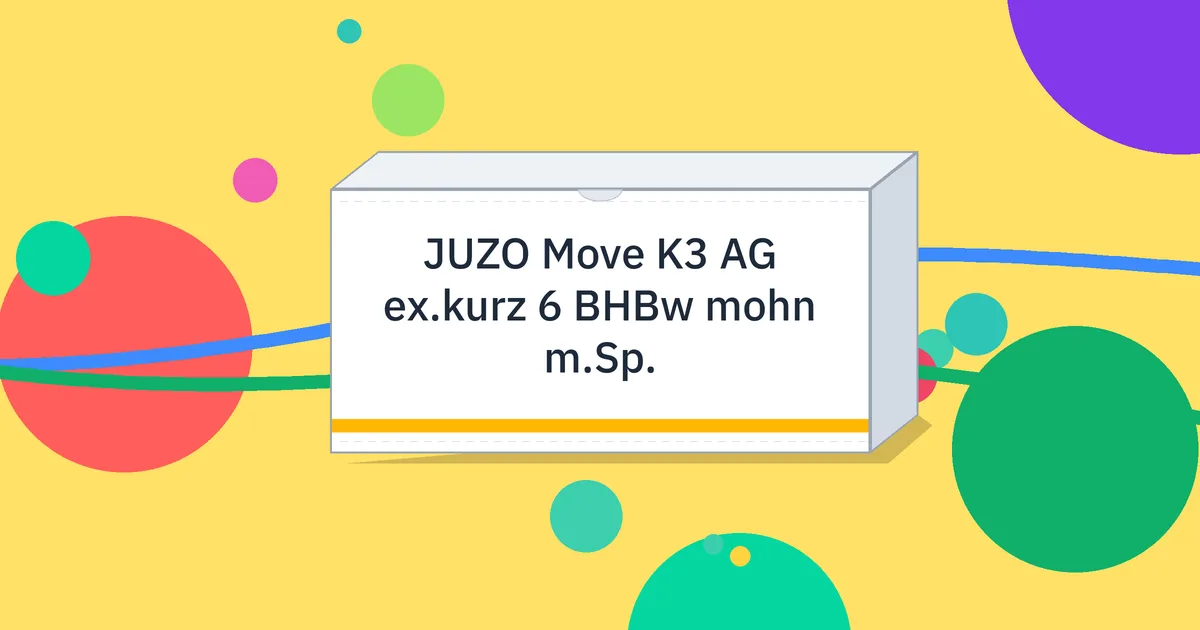 Symbolbild: Packung mit der Aufschrift JUZO Move K3 AG ex.kurz 6 BHBw mohn m.Sp. (PZN 18595726) – Verfügbarkeit und Bezug in Apotheken in Frankfurt am Main