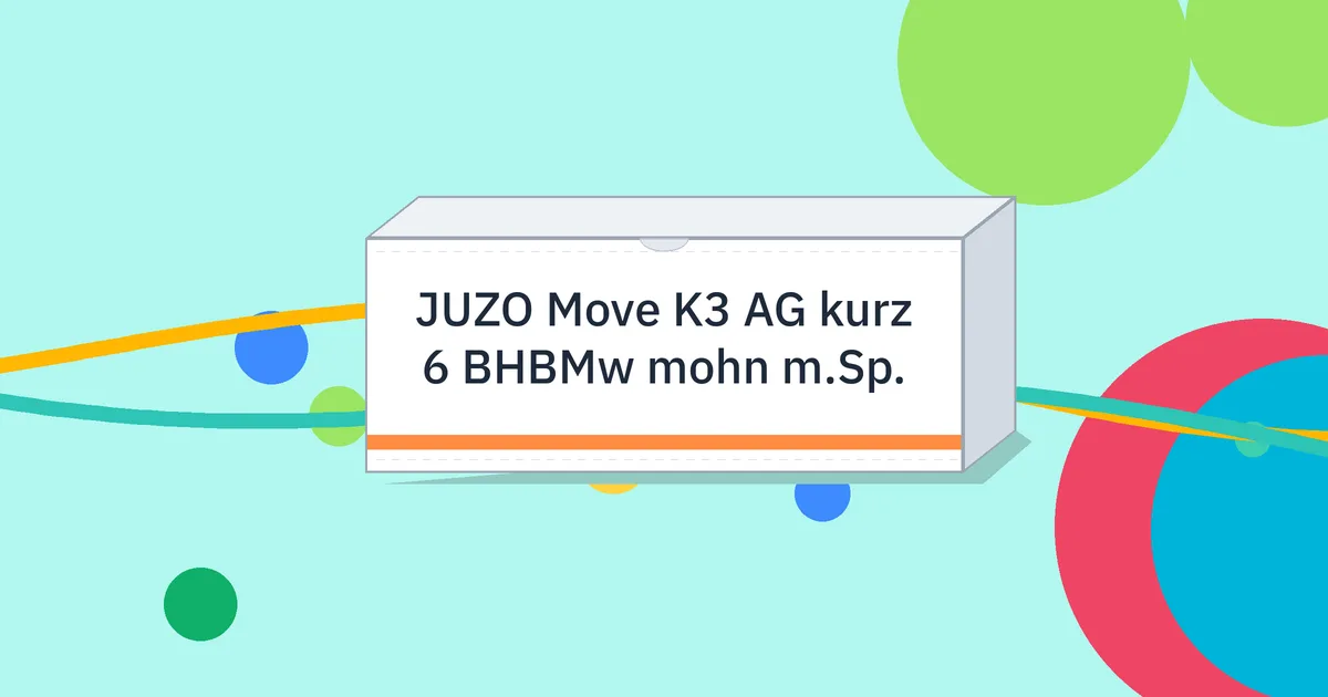 Symbolbild: Packung mit der Aufschrift JUZO Move K3 AG kurz 6 BHBMw mohn m.Sp. (PZN 18592188) – Verfügbarkeit und Bezug in Apotheken in Frankfurt am Main