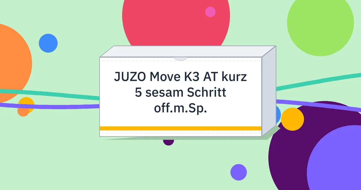 Symbolbild: Packung mit der Aufschrift JUZO Move K3 AT kurz 5 sesam Schritt off.m.Sp. (PZN 20683679) – Verfügbarkeit und Bezug in Apotheken in Frankfurt am Main