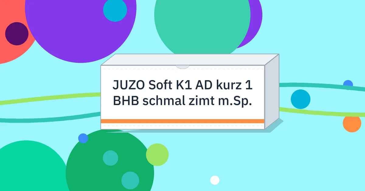 Symbolbild: Packung mit der Aufschrift JUZO Soft K1 AD kurz 1 BHB schmal zimt m.Sp. (PZN 15461540) – Verfügbarkeit und Bezug in Apotheken in Frankfurt am Main