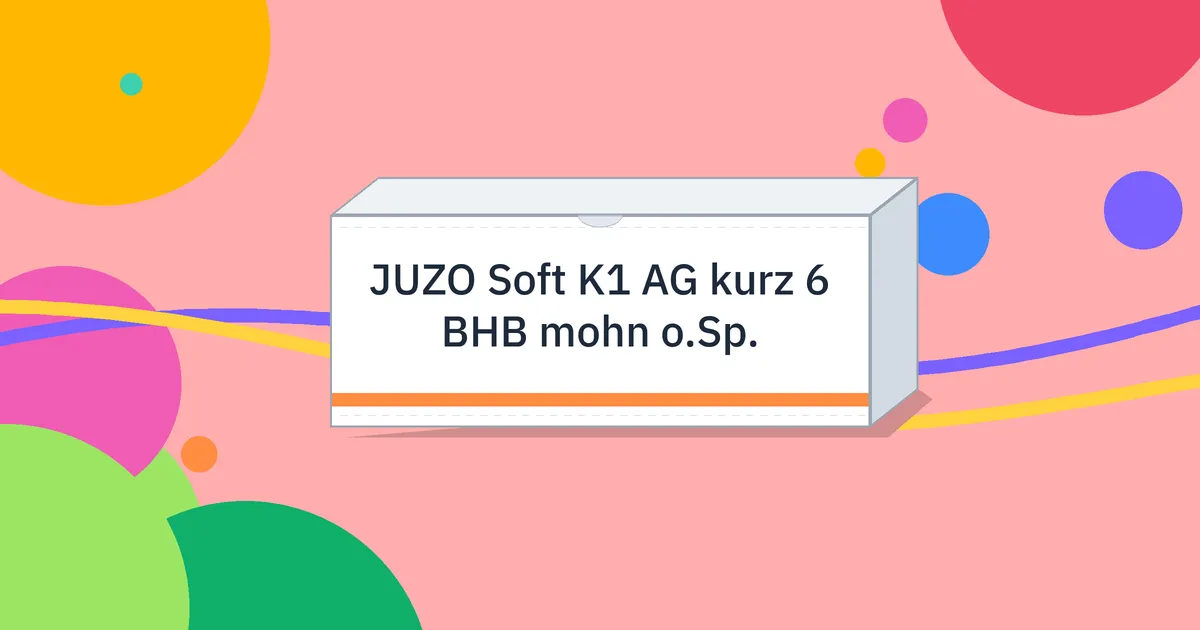 Symbolbild: Packung mit der Aufschrift JUZO Soft K1 AG kurz 6 BHB mohn o.Sp. (PZN 14823165) – Verfügbarkeit und Bezug in Apotheken in Frankfurt am Main