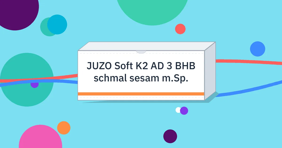 Symbolbild: Packung mit der Aufschrift JUZO Soft K2 AD 3 BHB schmal sesam m.Sp. (PZN 15465058) – Verfügbarkeit und Bezug in Apotheken in Frankfurt am Main