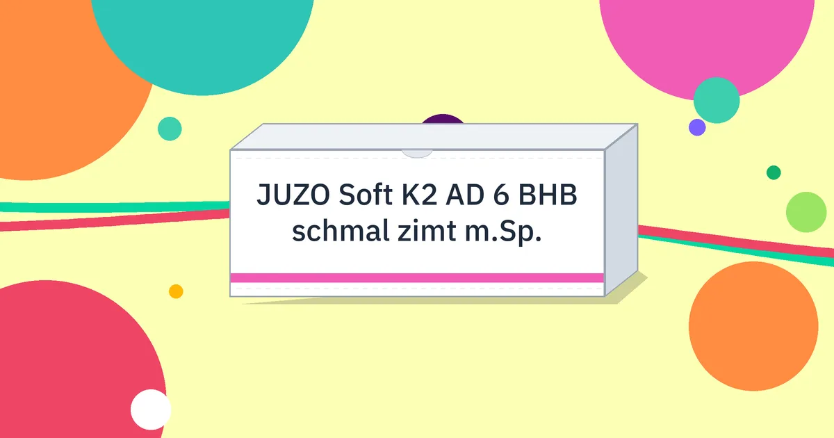 Symbolbild: Packung mit der Aufschrift JUZO Soft K2 AD 6 BHB schmal zimt m.Sp. (PZN 15465029) – Verfügbarkeit und Bezug in Apotheken in Frankfurt am Main