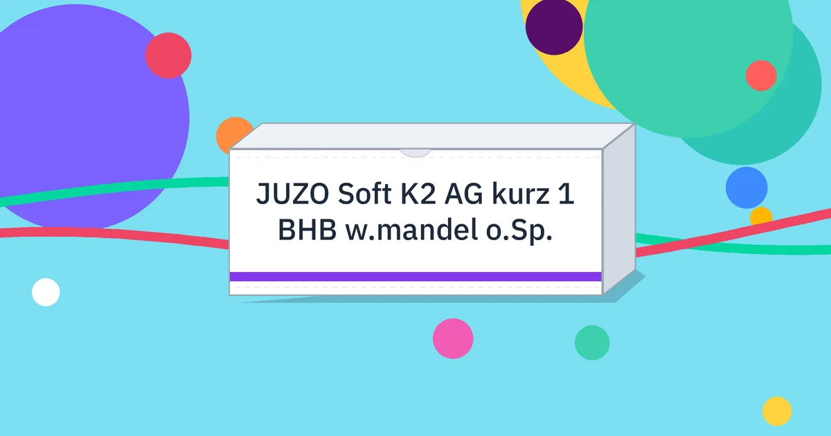 Symbolbild: Packung mit der Aufschrift JUZO Soft K2 AG kurz 1 BHB w.mandel o.Sp. (PZN 14842872) – Verfügbarkeit und Bezug in Apotheken in Frankfurt am Main