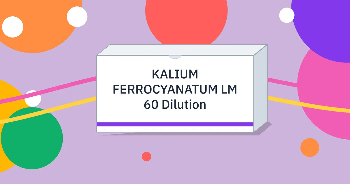 Symbolbild: Packung mit der Aufschrift KALIUM FERROCYANATUM LM 60 Dilution (PZN 12921283) – Verfügbarkeit und Bezug in Apotheken in Frankfurt am Main