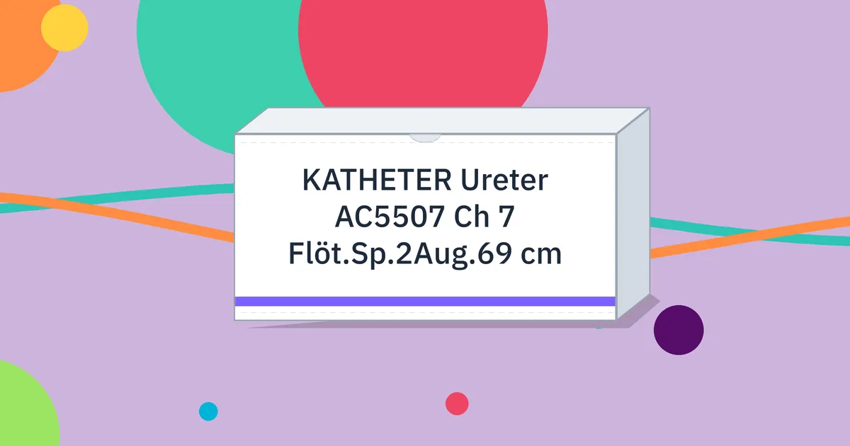 Symbolbild: Packung mit der Aufschrift KATHETER Ureter AC5507 Ch 7 Flöt.Sp.2Aug.69 cm (PZN 00543551) – Verfügbarkeit und Bezug in Apotheken in Frankfurt am Main