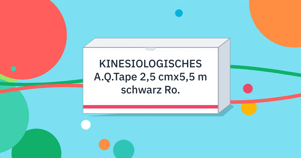Symbolbild: Packung mit der Aufschrift KINESIOLOGISCHES A.Q.Tape 2,5 cmx5,5 m schwarz Ro. (PZN 01675415) – Verfügbarkeit und Bezug in Apotheken in Frankfurt am Main