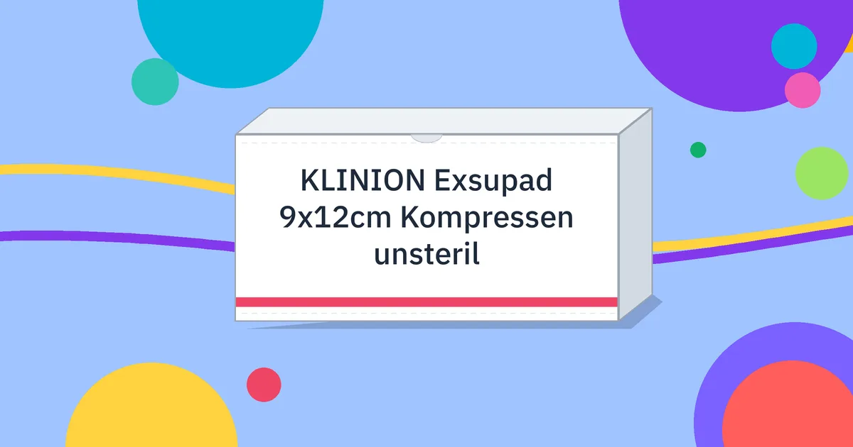 Symbolbild: Packung mit der Aufschrift KLINION Exsupad 9x12cm Kompressen unsteril (PZN 06465183) – Verfügbarkeit und Bezug in Apotheken in Frankfurt am Main